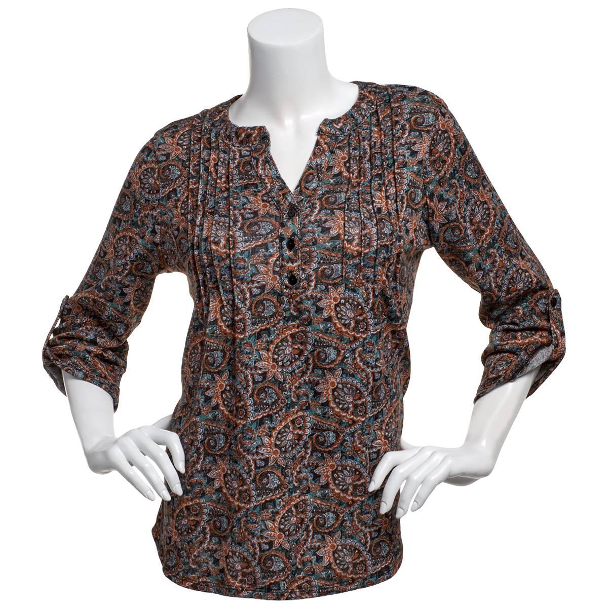 Click here for Womens Notations 3/4 Sleeve Paisley Pintuck Yoke B... prices