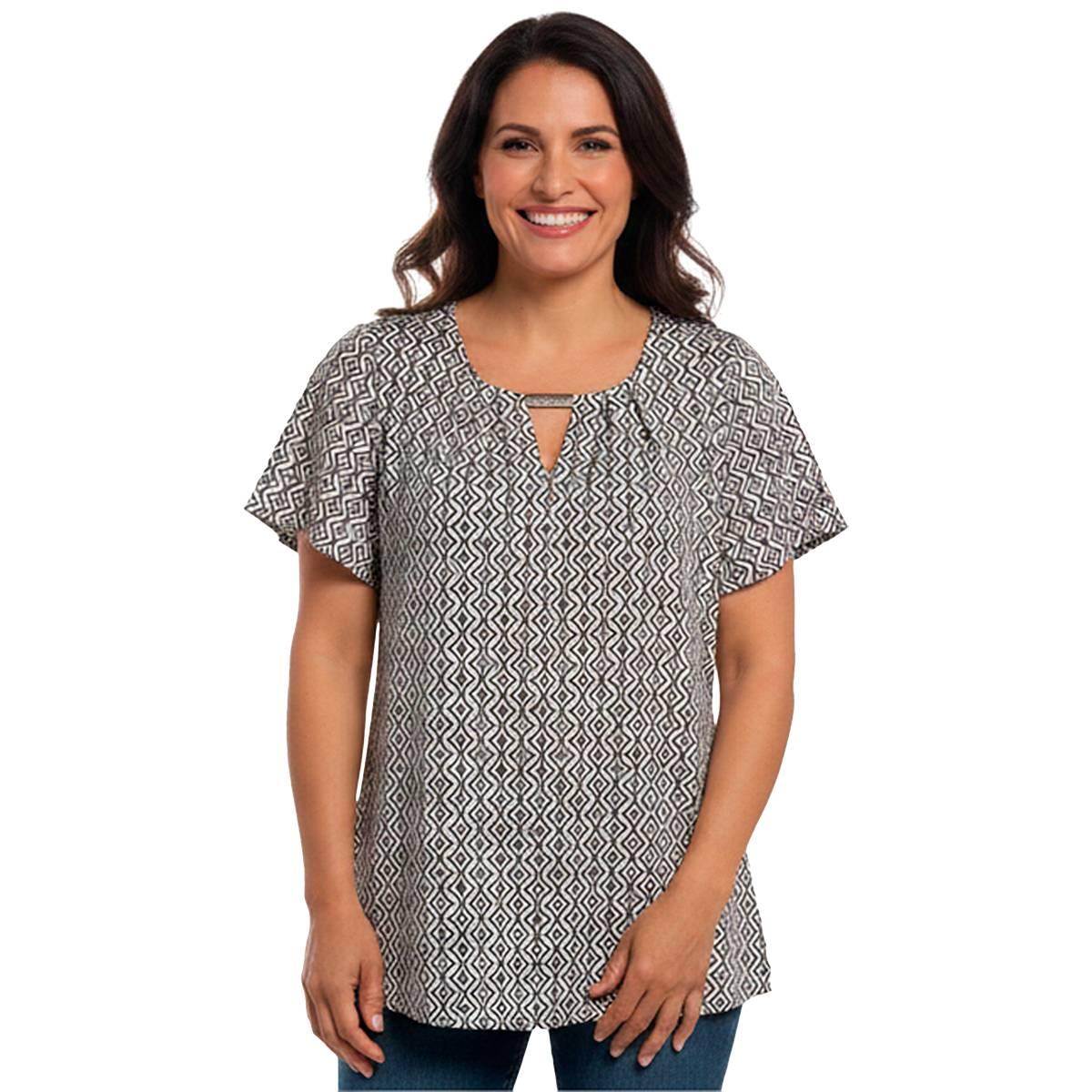 Click here for Womens Notations Short Sleeve Geometric Keyhole Ne... prices