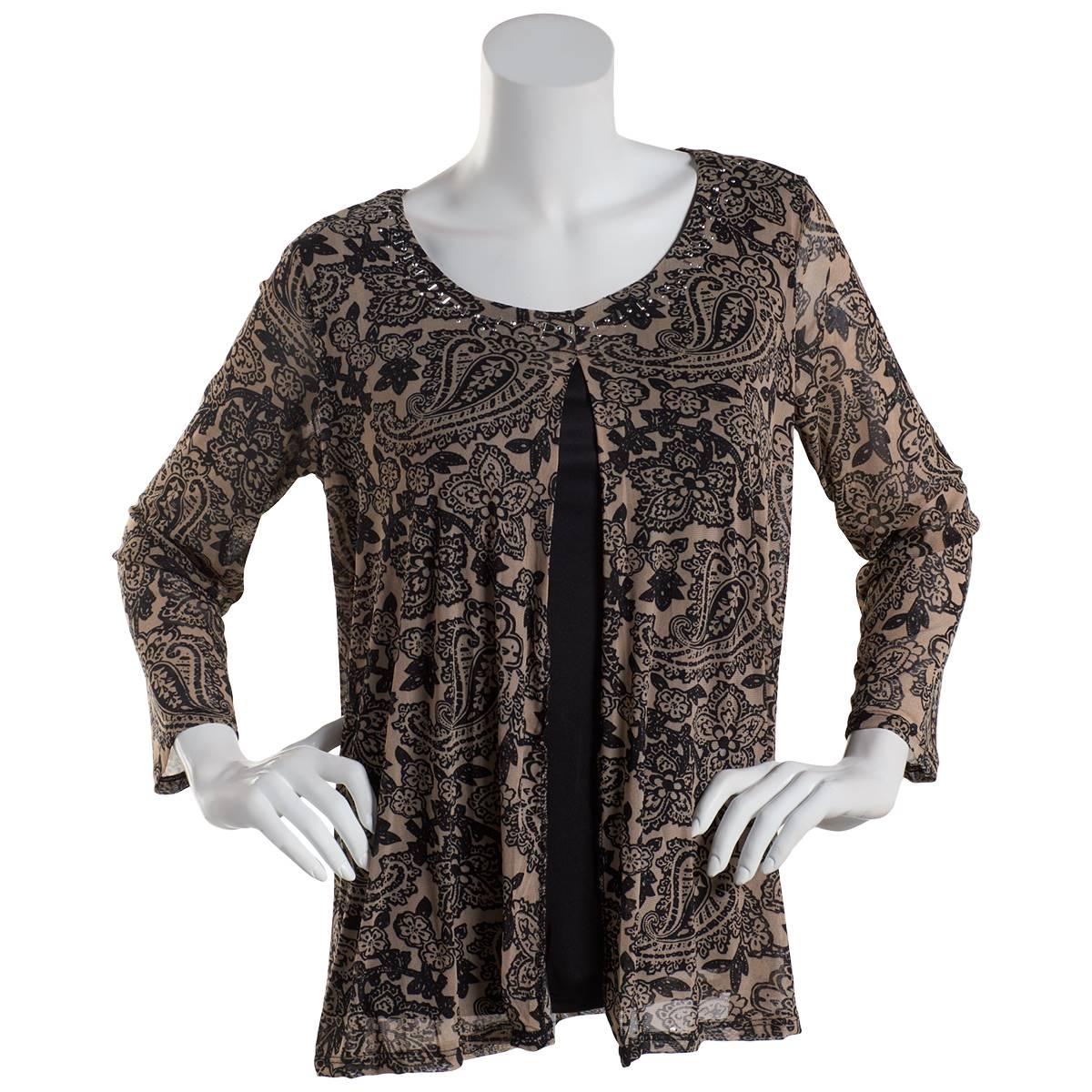 Click here for Womens Notations 3/4 Sleeve Mesh 2Fer Blouse prices