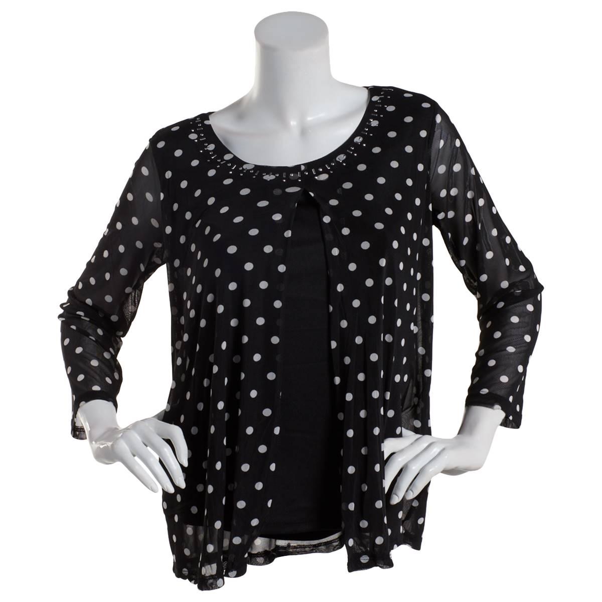 Click here for Womens Notations 3/4 Sleeve Dots Mesh 2Fer Blouse prices