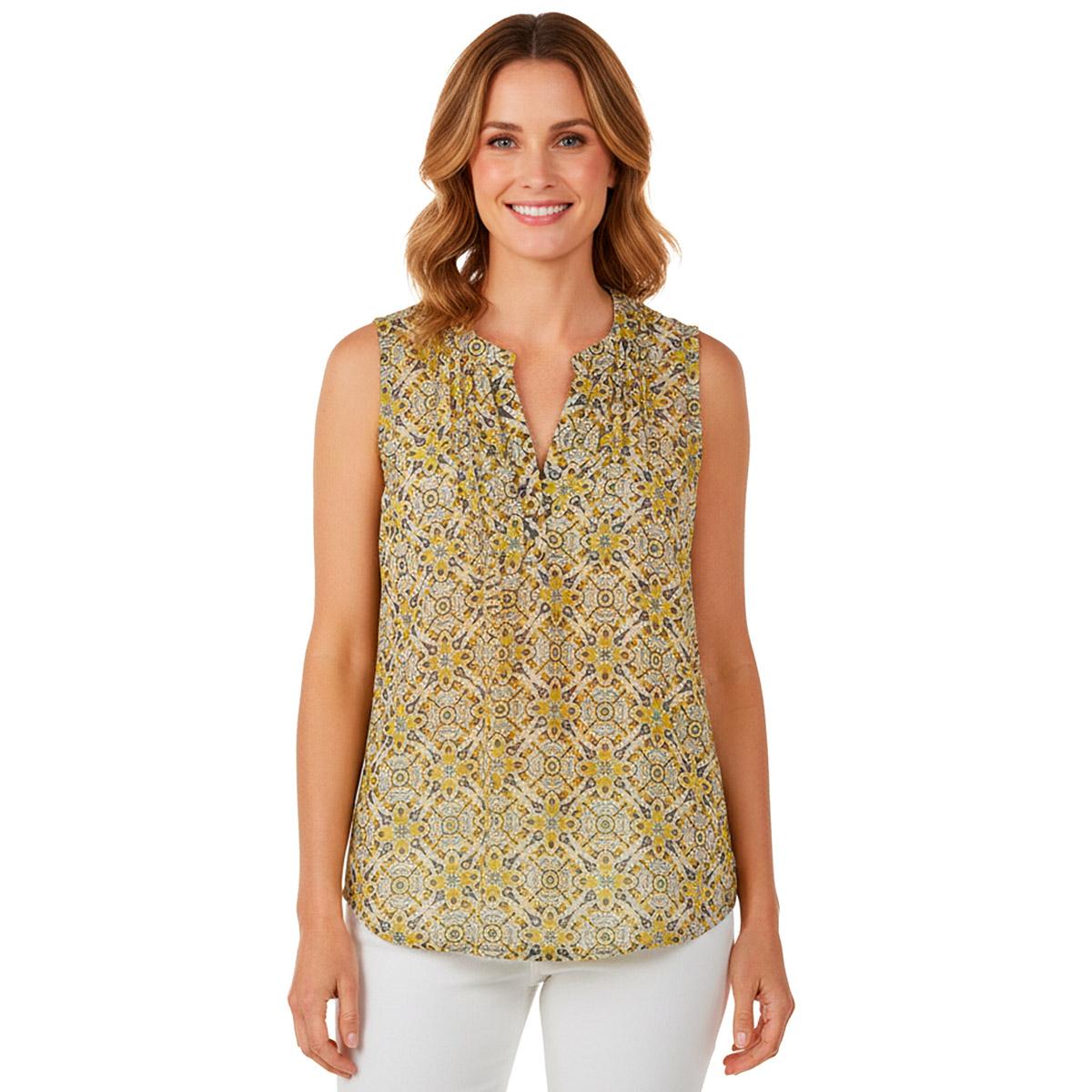 Click here for Womens Notations Sleeveless Abstract Pleat Split N... prices