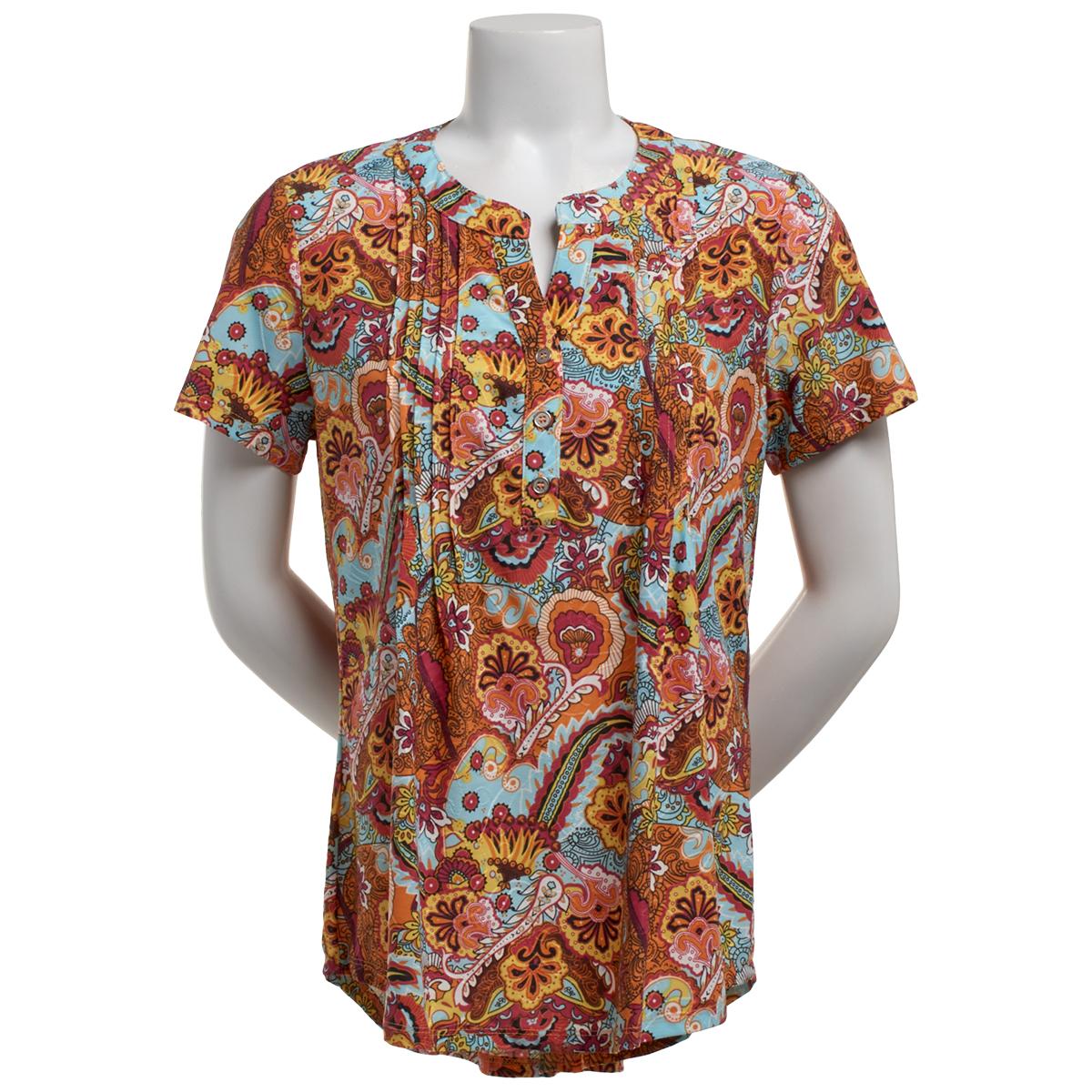 Click here for Womens Notations Short Sleeve Abstract Floral Plea... prices