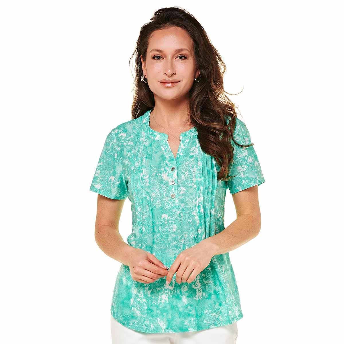 Click here for Womens Notations Short Sleeve Abstract Texture Pin... prices
