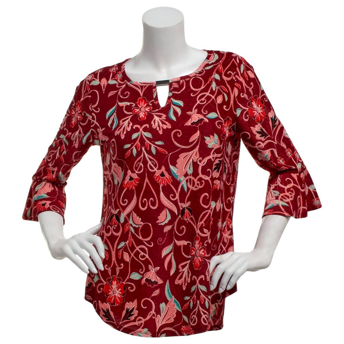 Click here for Plus Size Notations 3/4 Ruffle Sleeve Floral Bar N... prices
