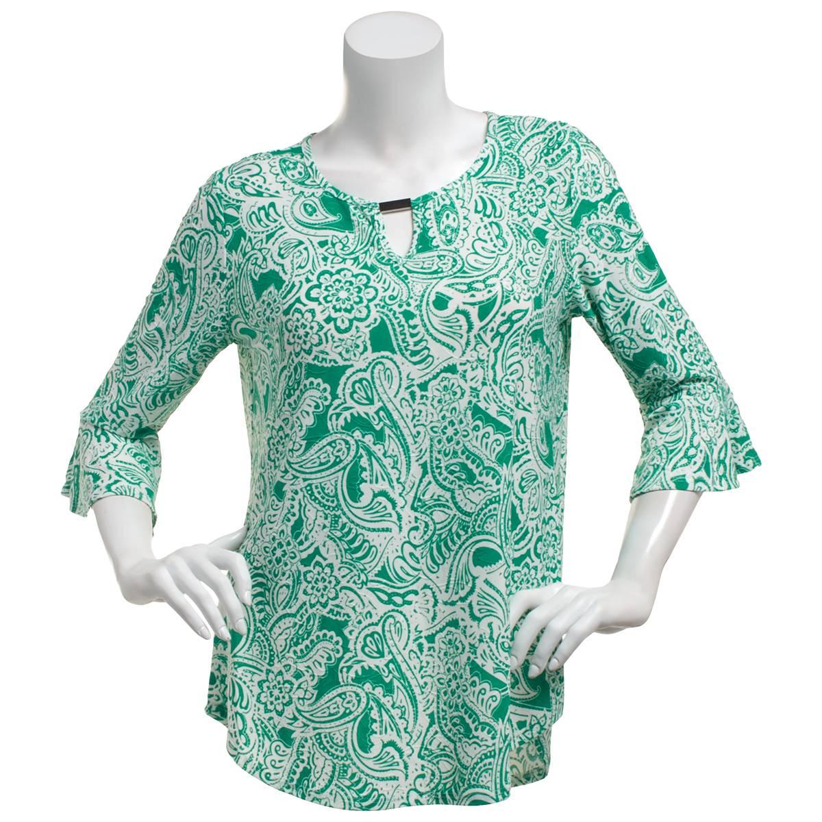 Click here for Petite Notations 3/4 Ruffle Sleeve Keyhole Neck Pa... prices