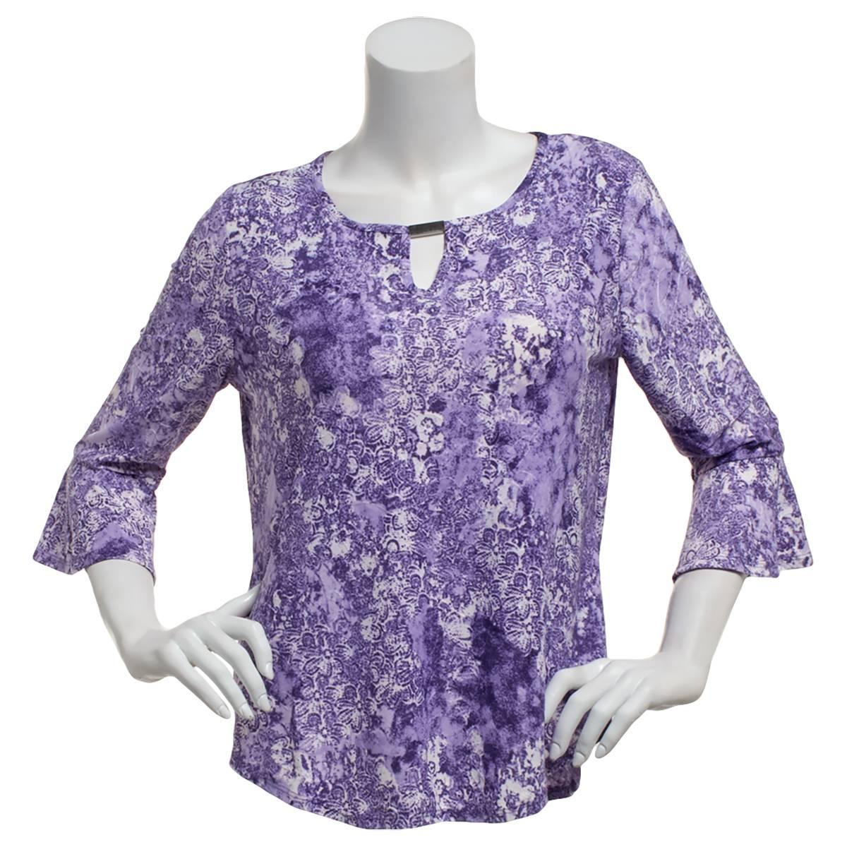 Click here for Womens Notations 3/4 Ruffle Sleeve Abstract Floral... prices