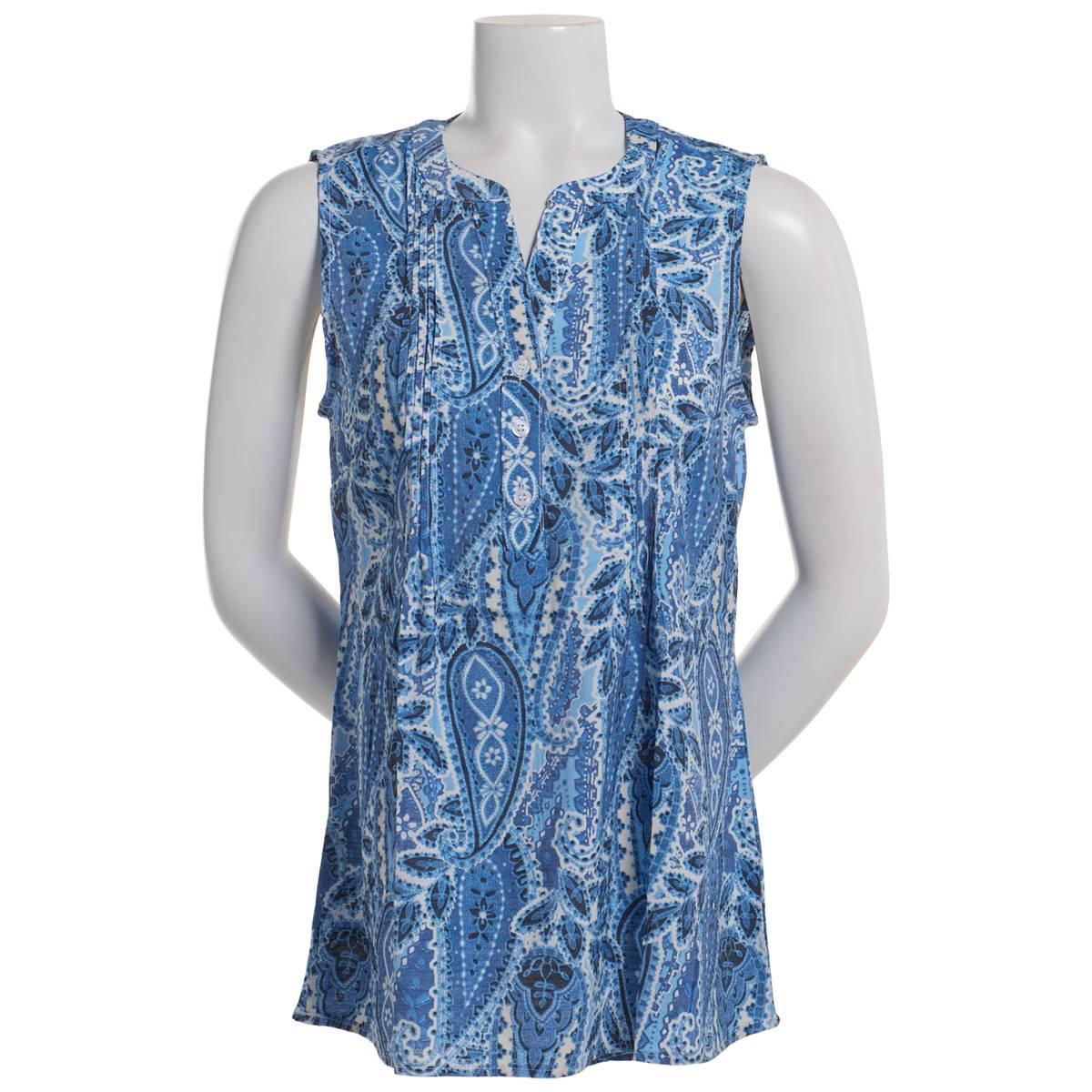 Click here for Womens Notations Sleeveless Paisley Tuwa Pleat Blo... prices