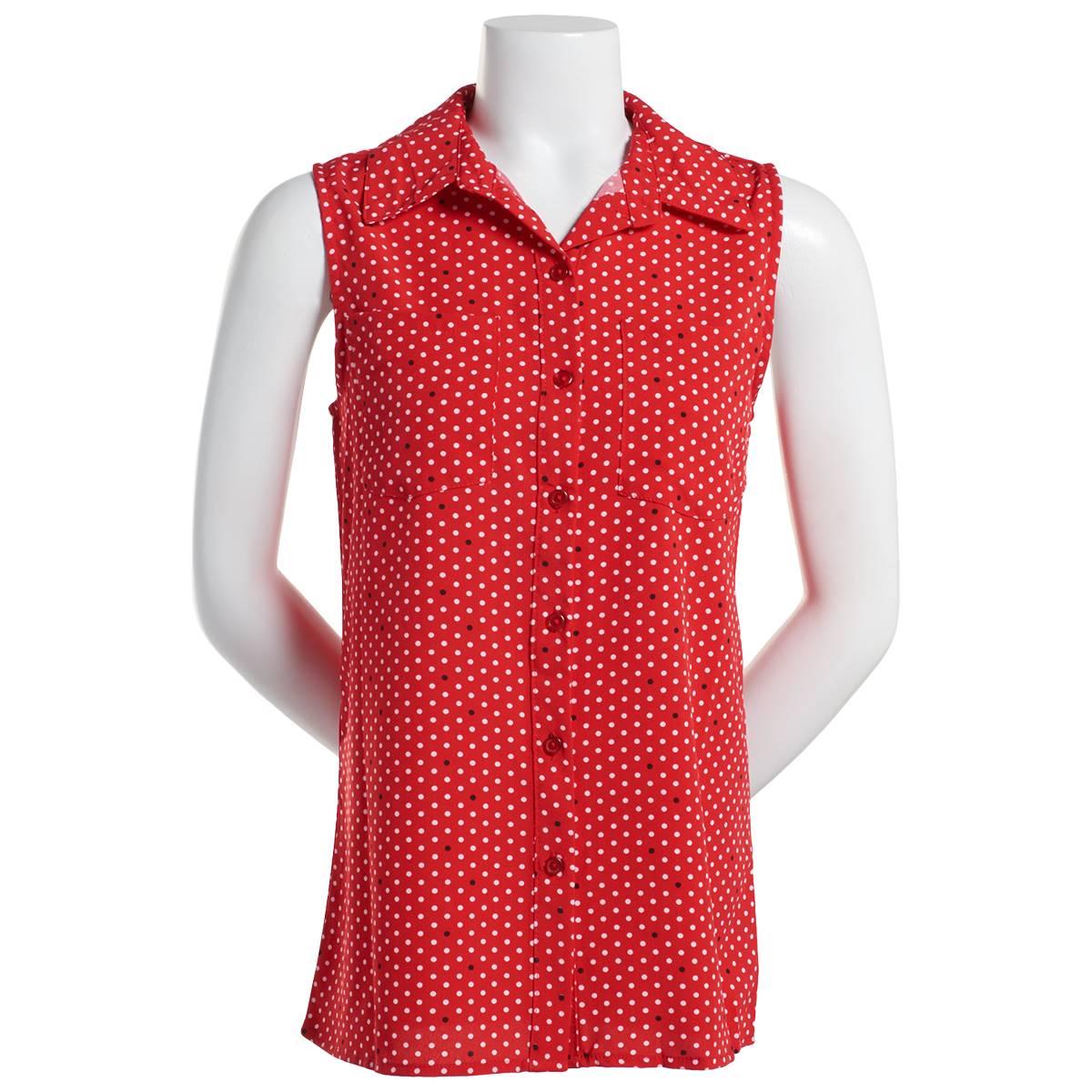 Click here for Petite Notations Sleeveless Dot Silky Casual Butto... prices