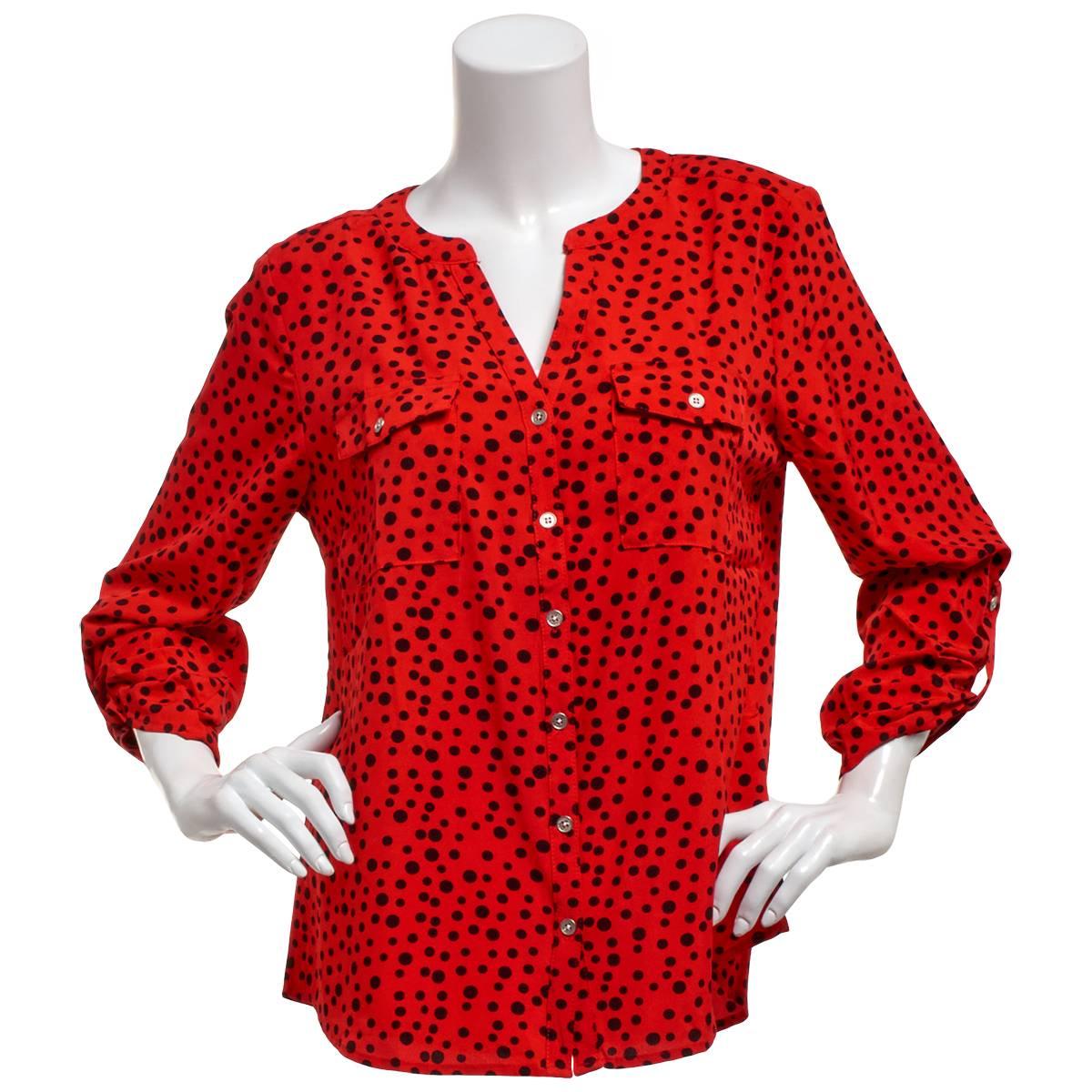 Click here for Womens Notations 3/4 Roll Tab Sleeve Dot Split Nec... prices