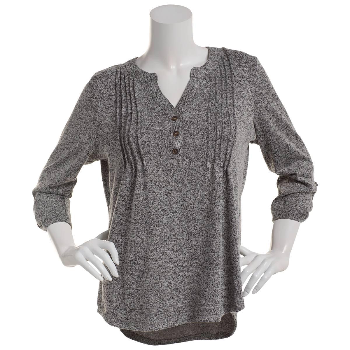 Click here for Petite Notations 3/4 Sleeve Solid Pintuck Yoke Hen... prices