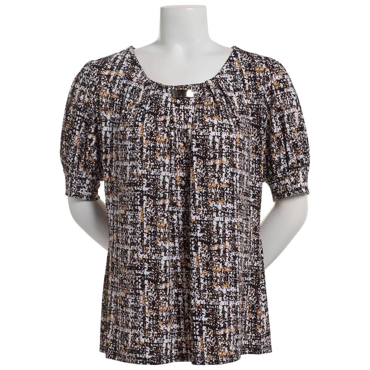 Click here for Petite Notations Short Sleeve Abstract w/Neck Bar... prices