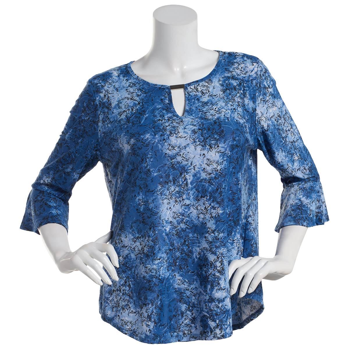 Click here for Petite Notations 3/4 Ruffle Sleeve Jacquard Keyhol... prices