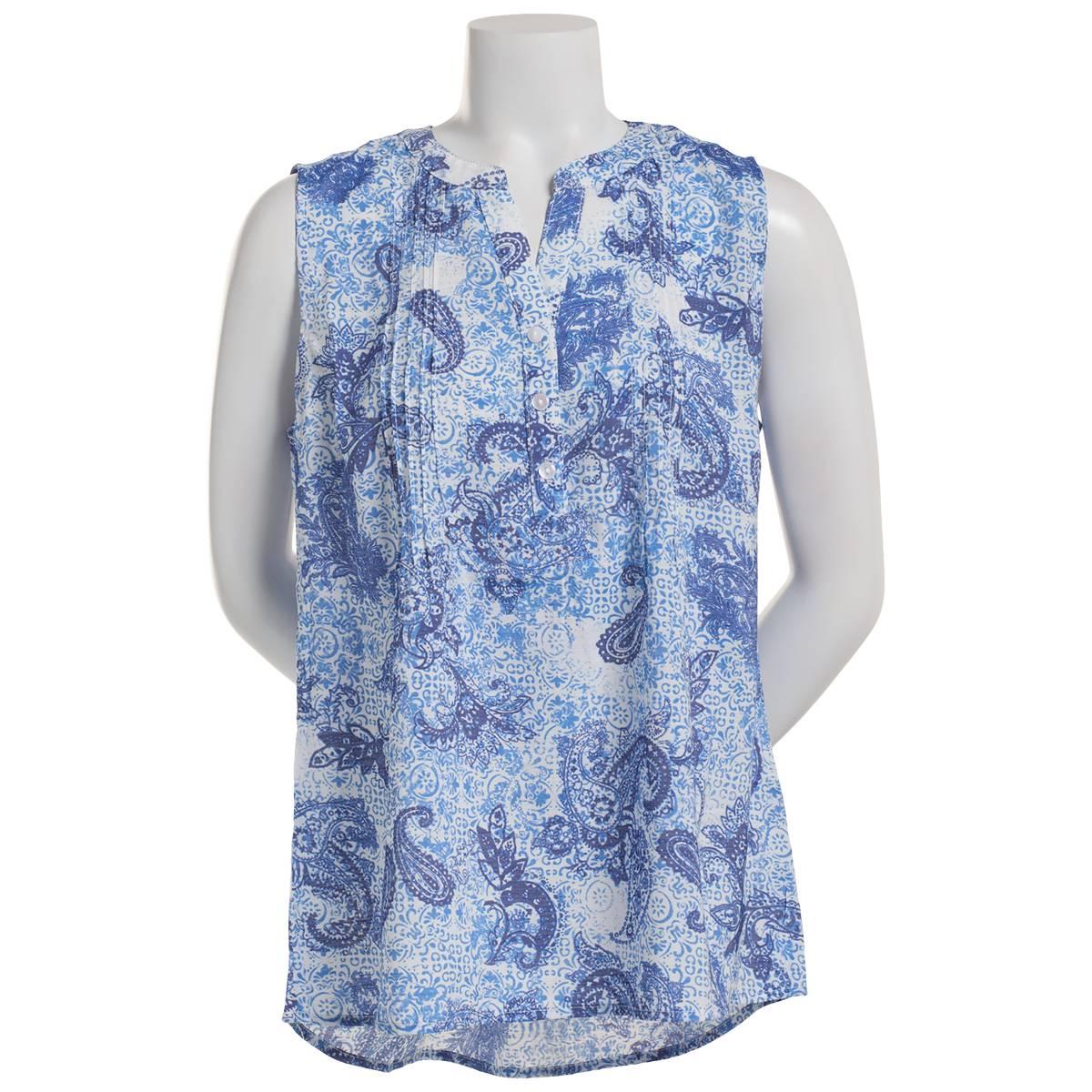 Click here for Petite Notations Sleeveless Paisley Pleated Blouse prices
