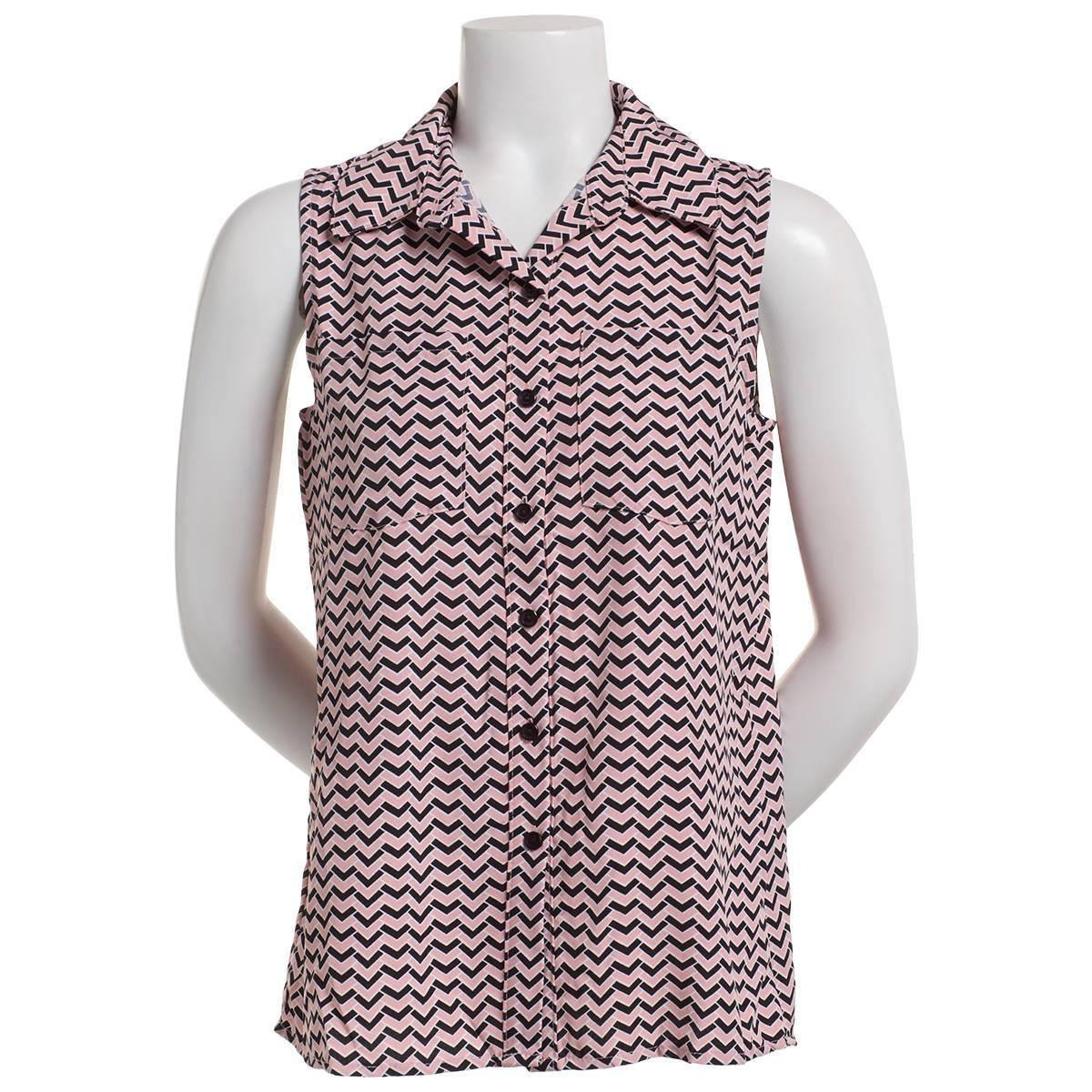 Click here for Petite Notations Sleeveless Button Front Chevron E... prices