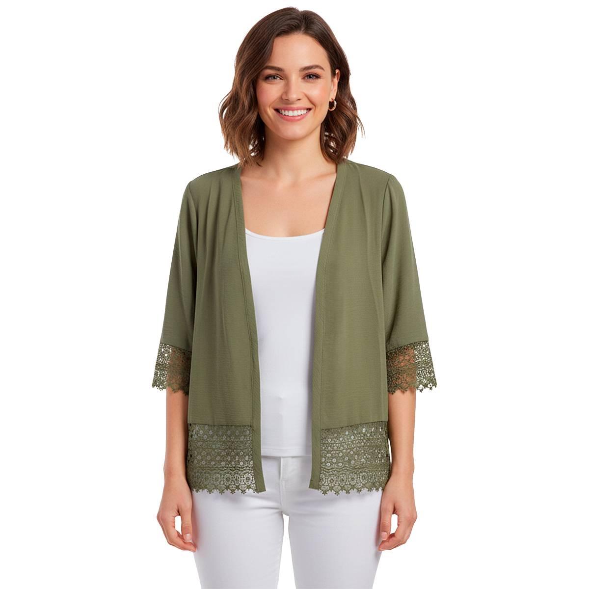 Click here for Plus Size Notations 3/4 Sleeve Airflow Crochet Car... prices