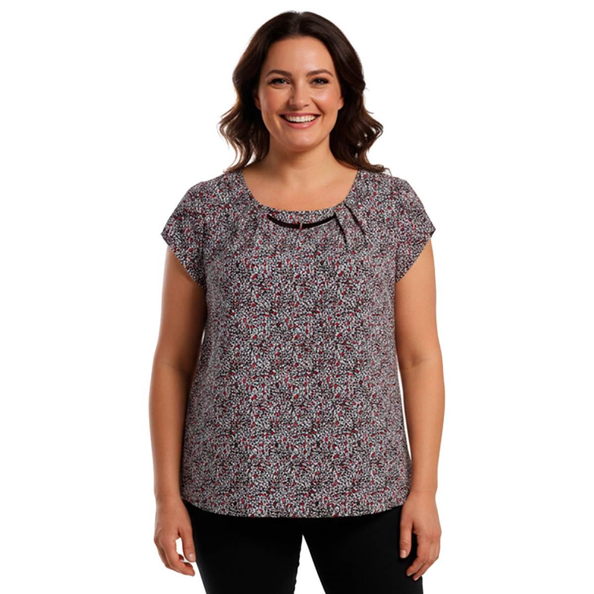 Click here for Plus Size Notations Tulip Sleeve Bar Neck Abstract... prices