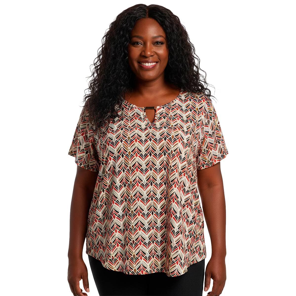Click here for Plus Size Notations Short Sleeve Feather Bar Keyho... prices