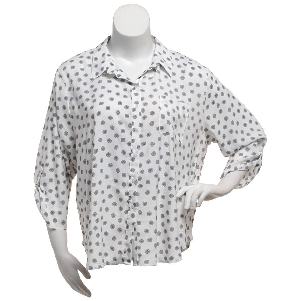 Click here for Plus Size Notations 3/4 Roll Tab Sleeve Dot Casual... prices
