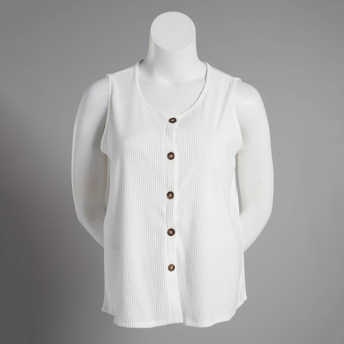 Click here for Plus Size Notations Sleeveless Button Front Solid... prices