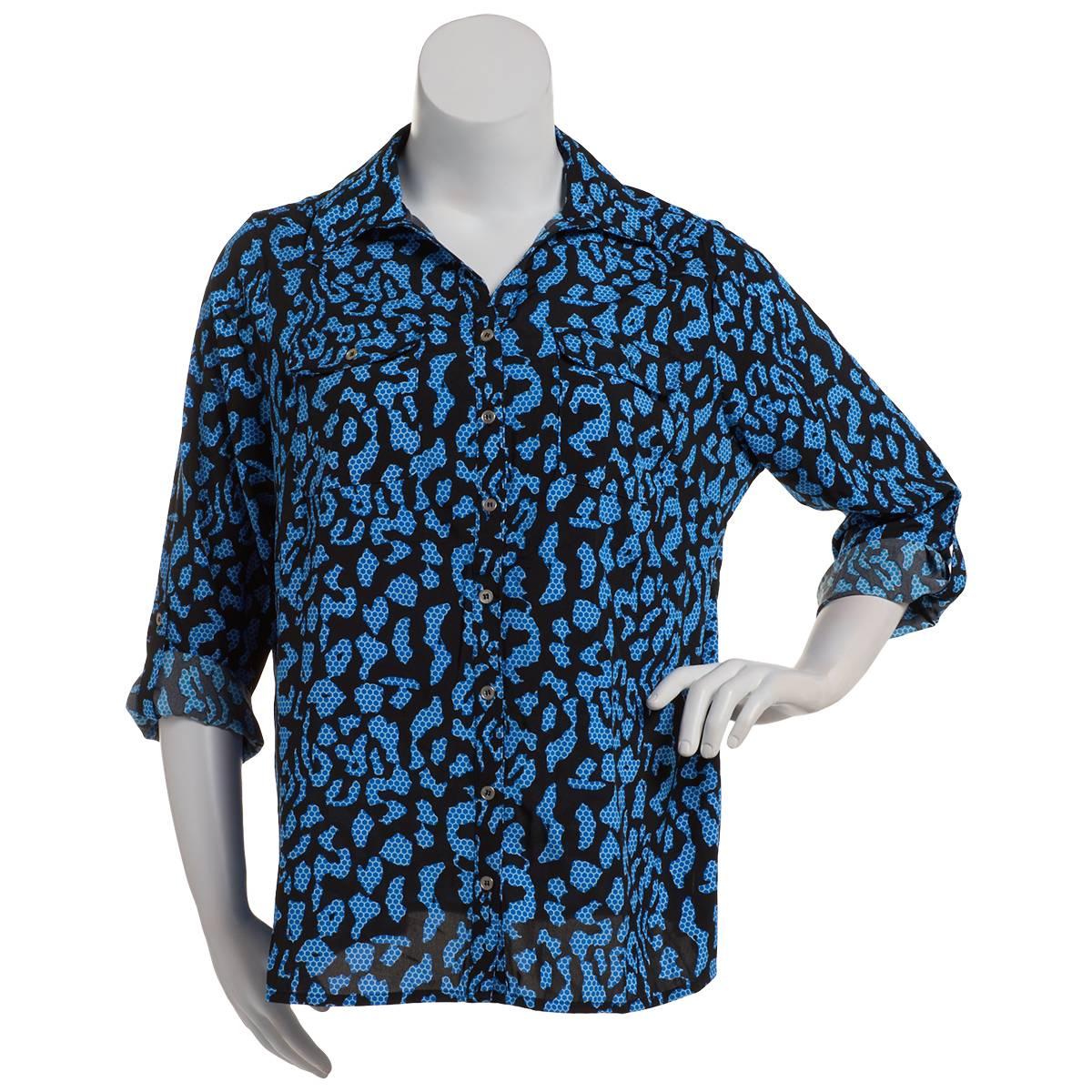 Plus Size Notations 3/4 Sleeve Silky Stretch Abstract Blouse