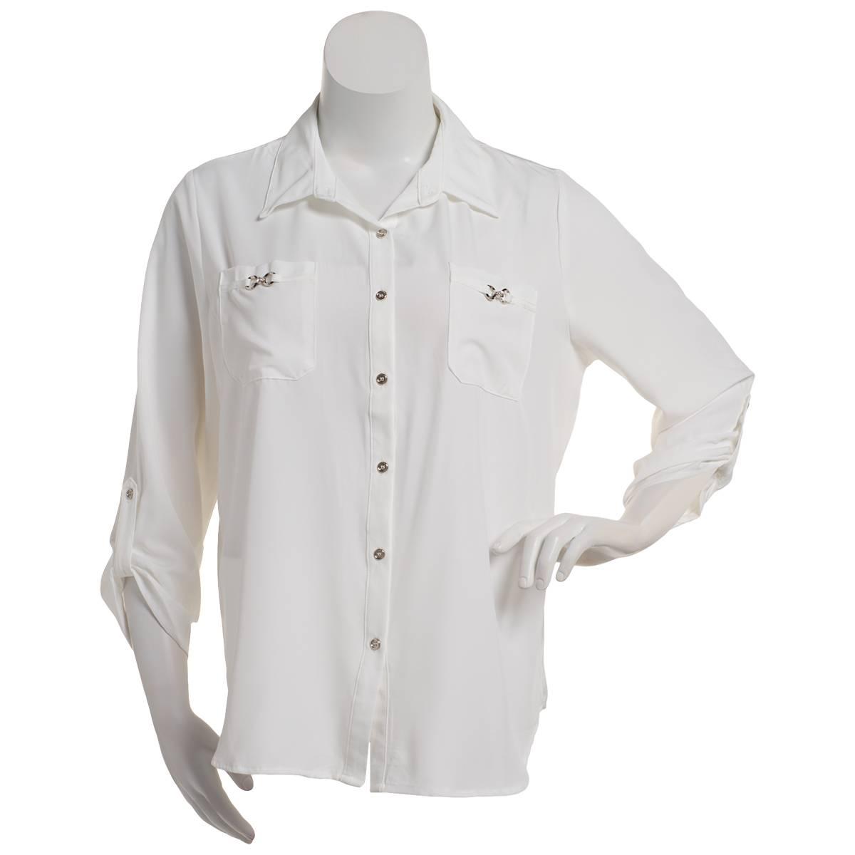 Click here for Plus Size Notations 3/4 Sleeve Solid Button Front... prices
