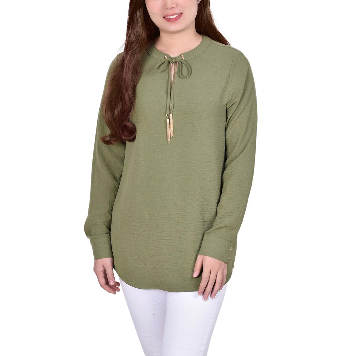 Click here for Womens NY Collection Solid Long Sleeve Keyhole Nec... prices