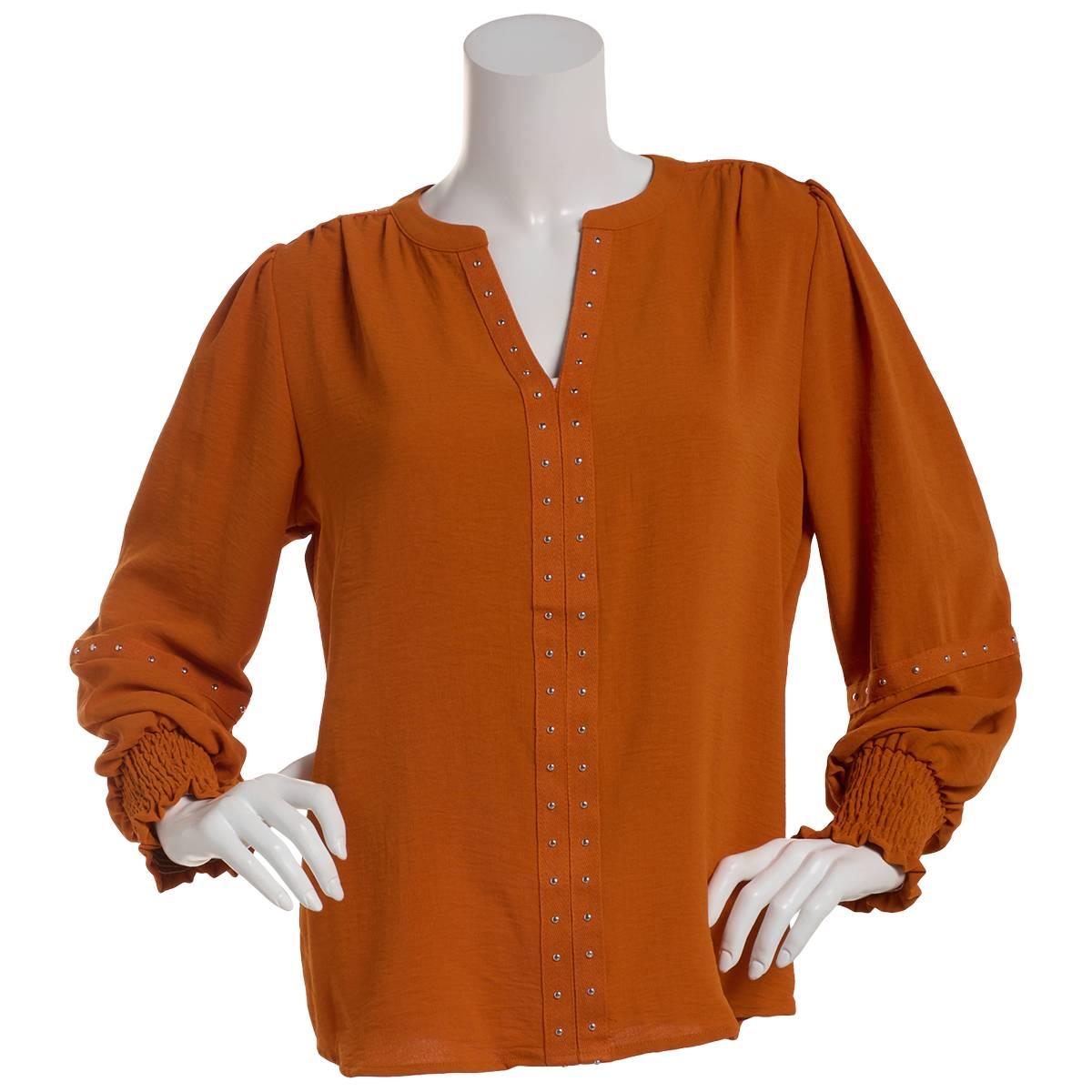 Click here for Womens NY Collection Long Smocked Sleeve Studded D... prices