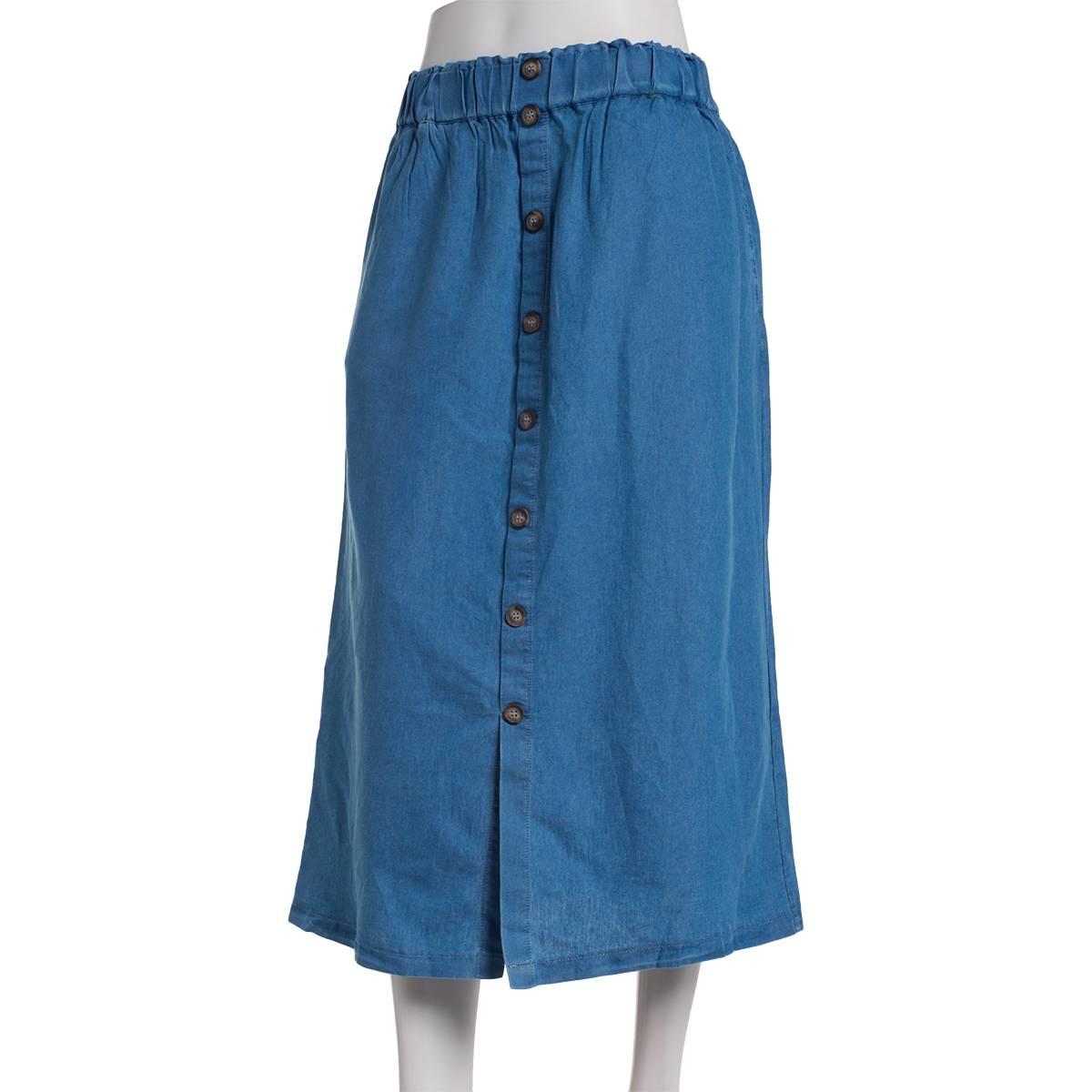 Click here for Womens NY Collection Pull-On Button Front Denim Sk... prices