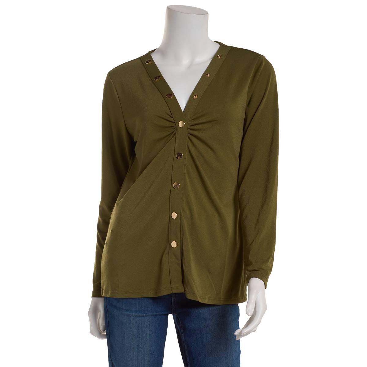Click here for Womens NY Collection Long Sleeve Snap Front V Neck... prices