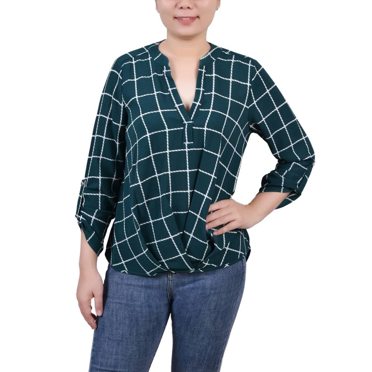 Click here for Womens NY Collection Roll Tab Sleeve Overlapping P... prices