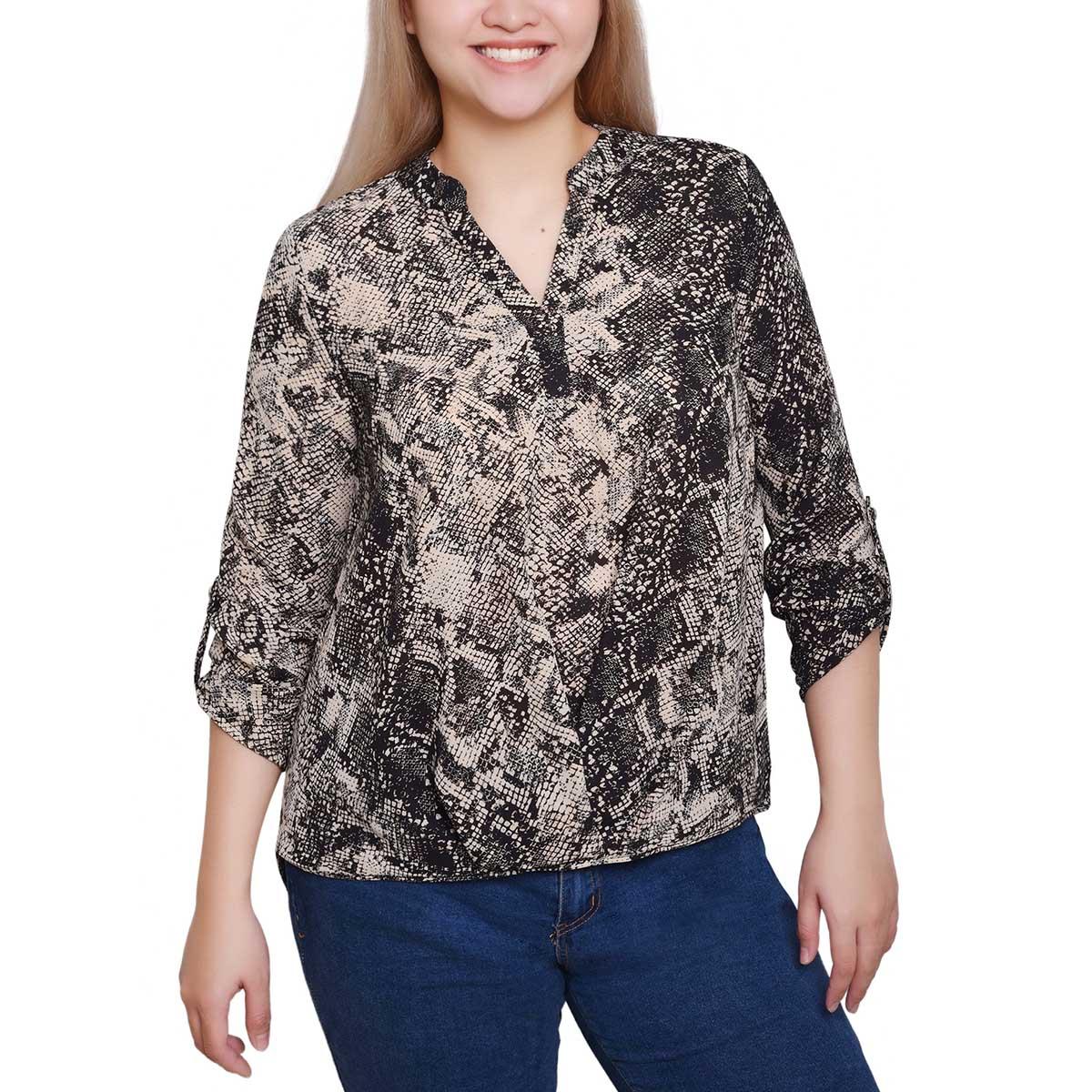 Click here for Womens NY Collection 3/4 Roll Tab Sleeve Snakeskin... prices
