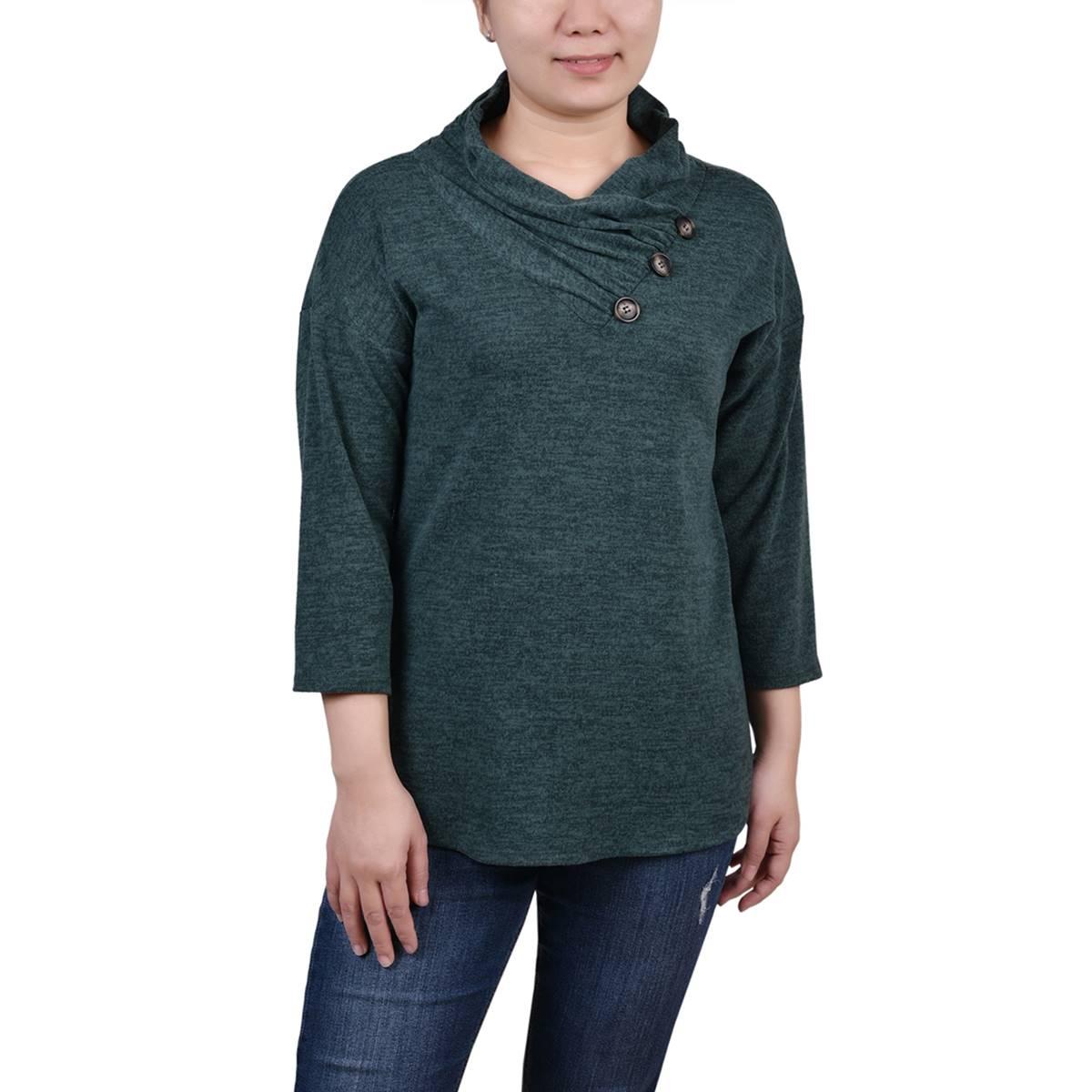 Click here for Womens NY Collection Hacci 3/4 Sleeve Cowl Neck Sw... prices