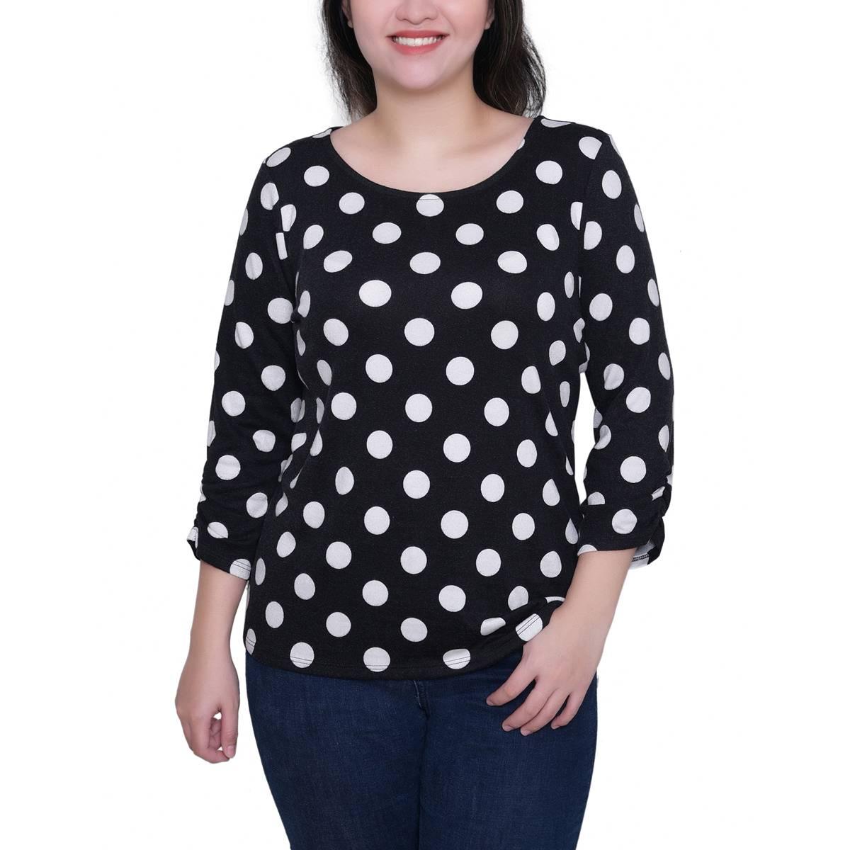Click here for Womens NY Collection 3/4 Ruch Sleeve Round Neck Do... prices