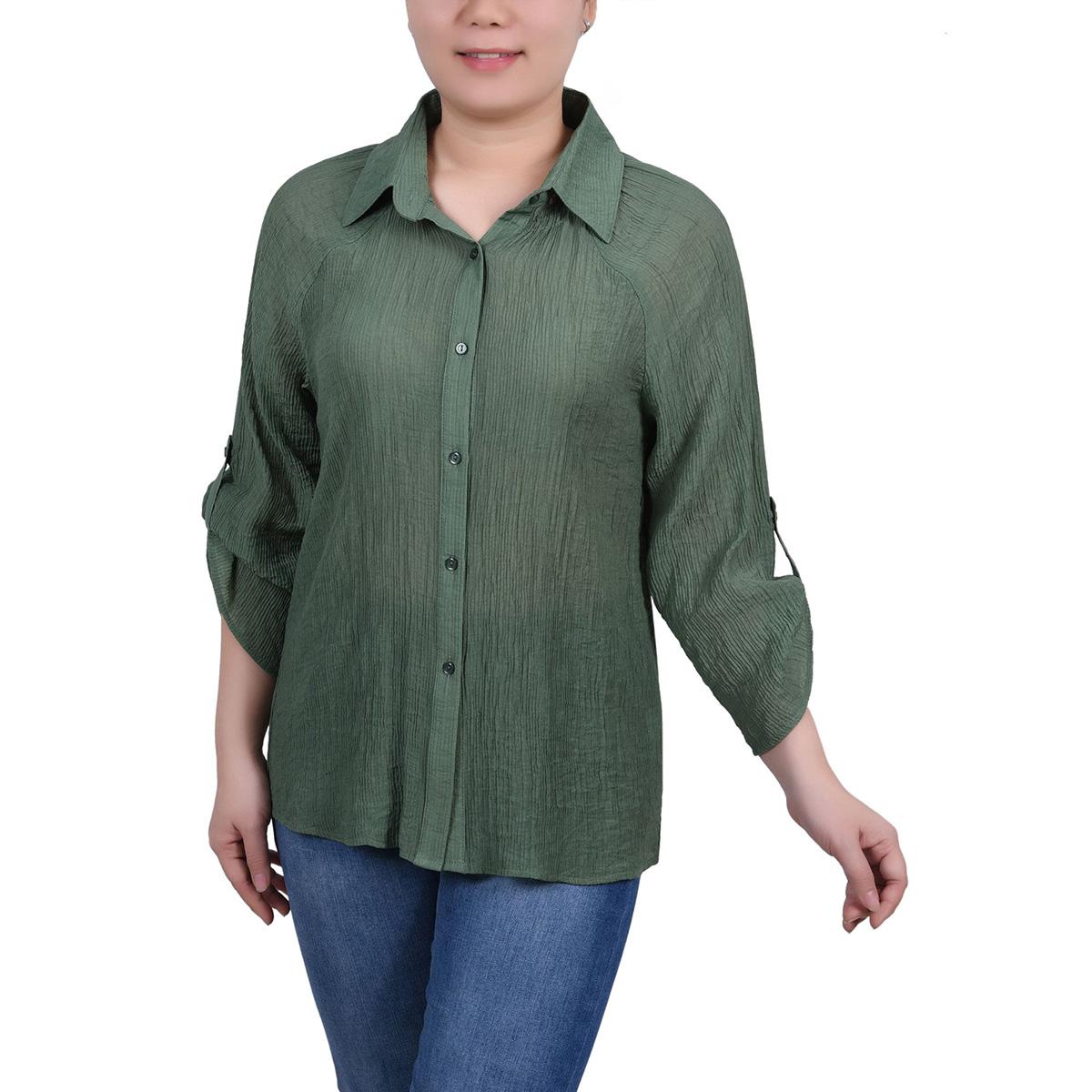 Click here for Womens NY Collection 3/4 Roll Sleeve Solid Casual... prices