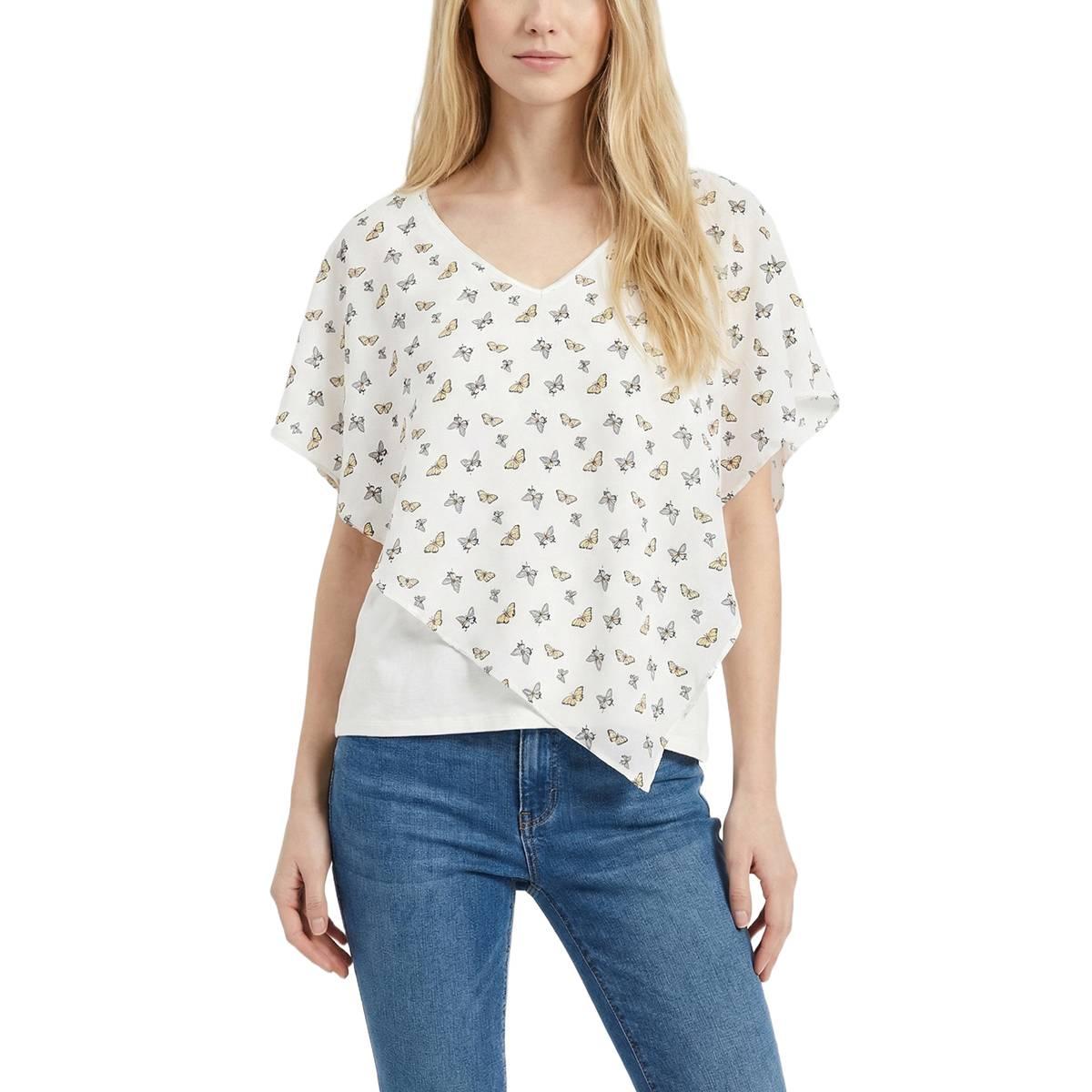 Click here for Womens NY Collection Butterfly V Neck Chiffon Ponc... prices