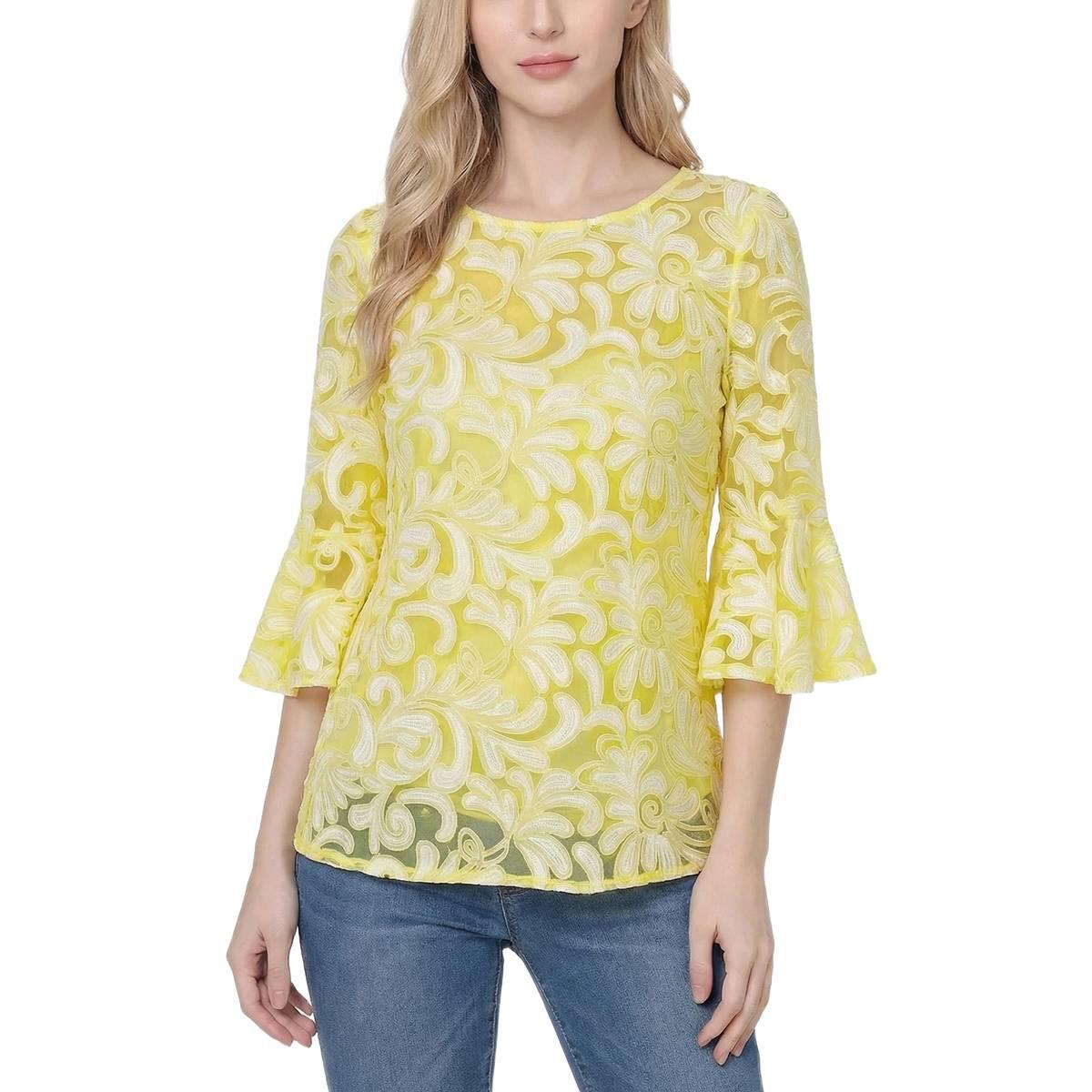 Click here for Womens NY Collection Flounce Sleeve Scroll Embroid... prices