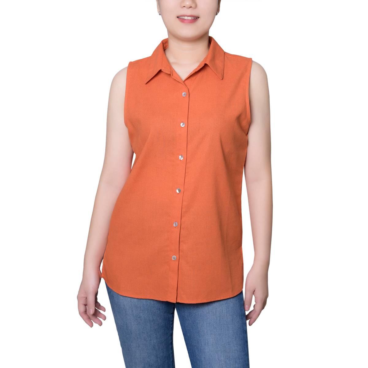 Click here for Womens NY Collection Sleeveless Collared Button Do... prices