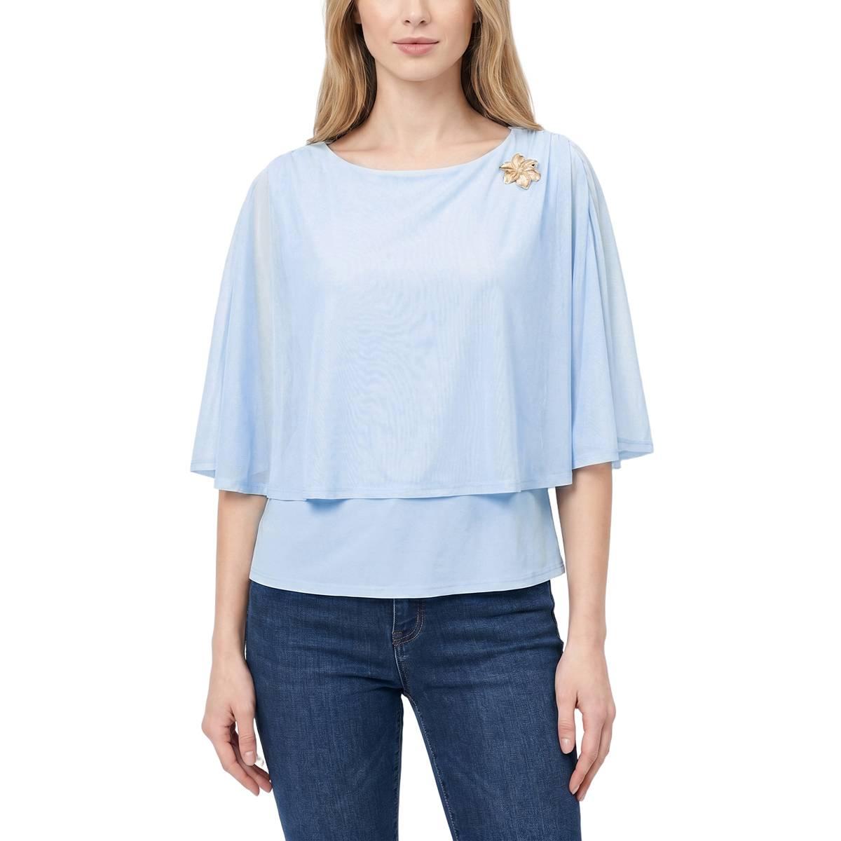 Click here for Womens NY Collection Elbow Sleeve Mesh Overlay Sol... prices
