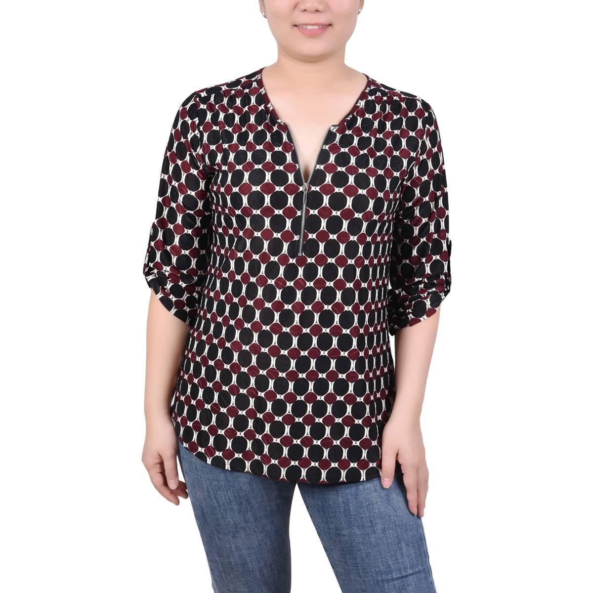 Click here for Womens NY Collection 3/4 Roll Sleeve Jacquard Zipp... prices