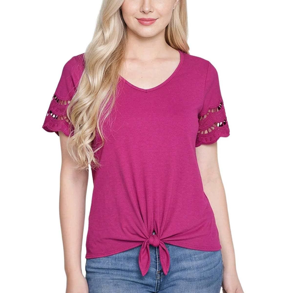 Click here for Womens NY Collection Short Sleeve Eyelet Trim Tie... prices