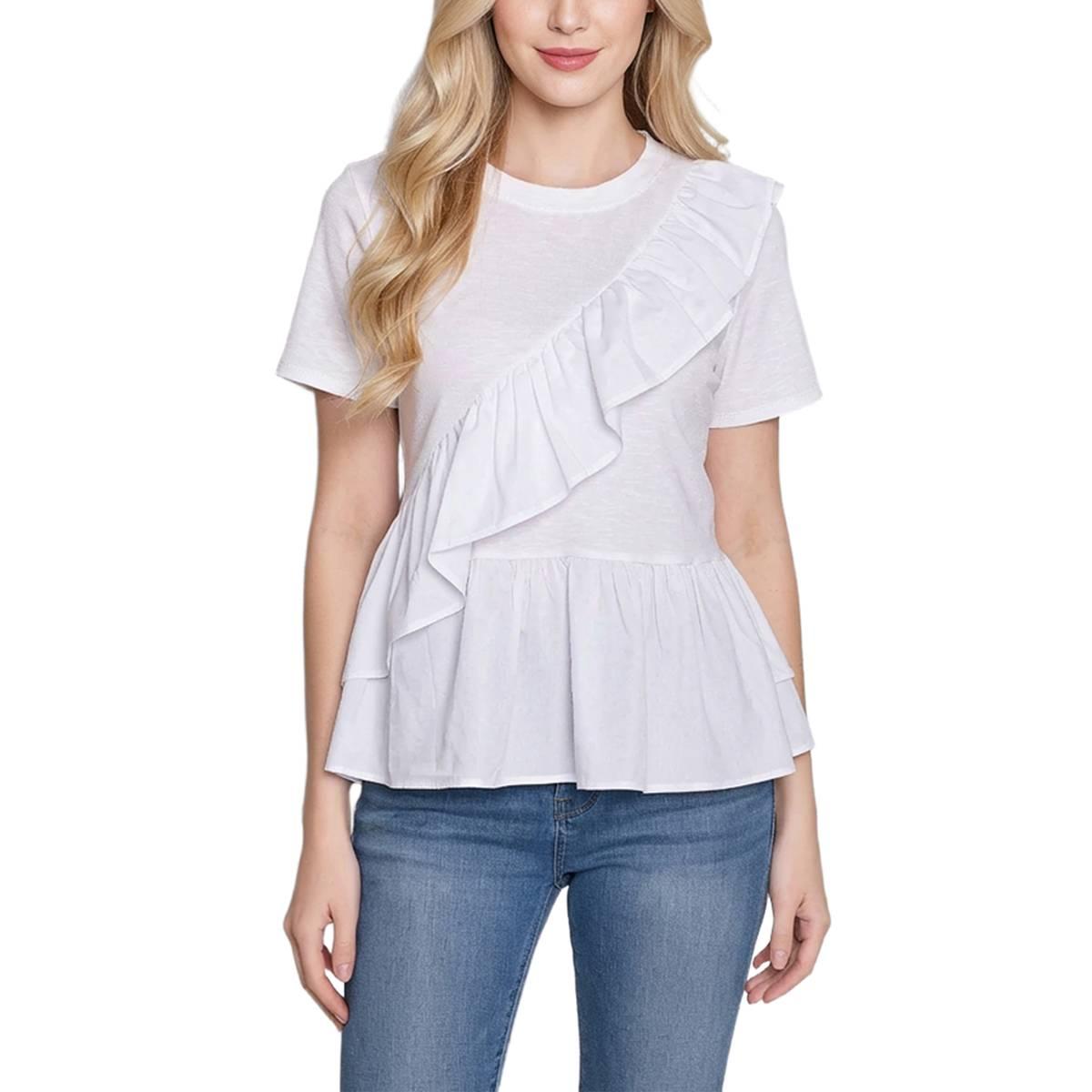 Click here for Womens NY Collection Short Sleeve Solid Ruffle Fro... prices