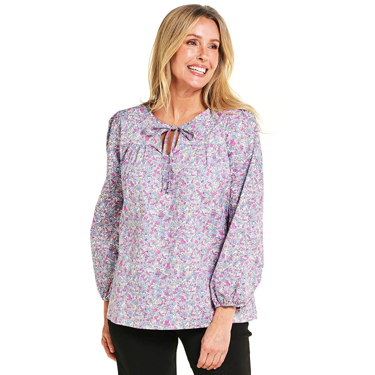 Click here for Womens NY Collection Long Sleeve Floral Poplin Blo... prices
