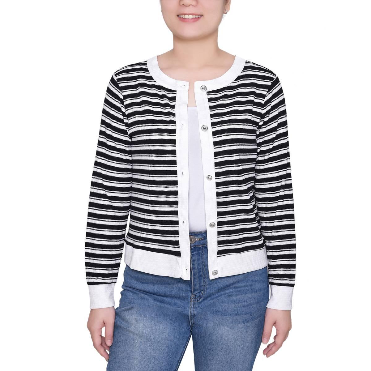 Click here for Womens NY Collection Stripe Button Front Knit Card... prices