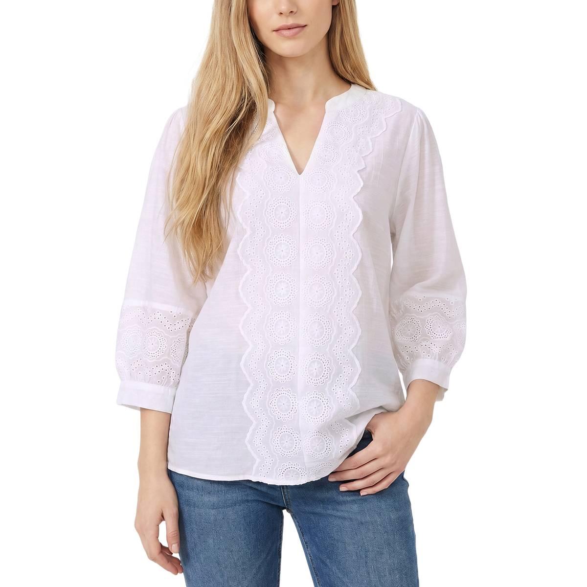 Click here for Womens NY Collection 3/4 Sleeve Split Neck Eyelet... prices