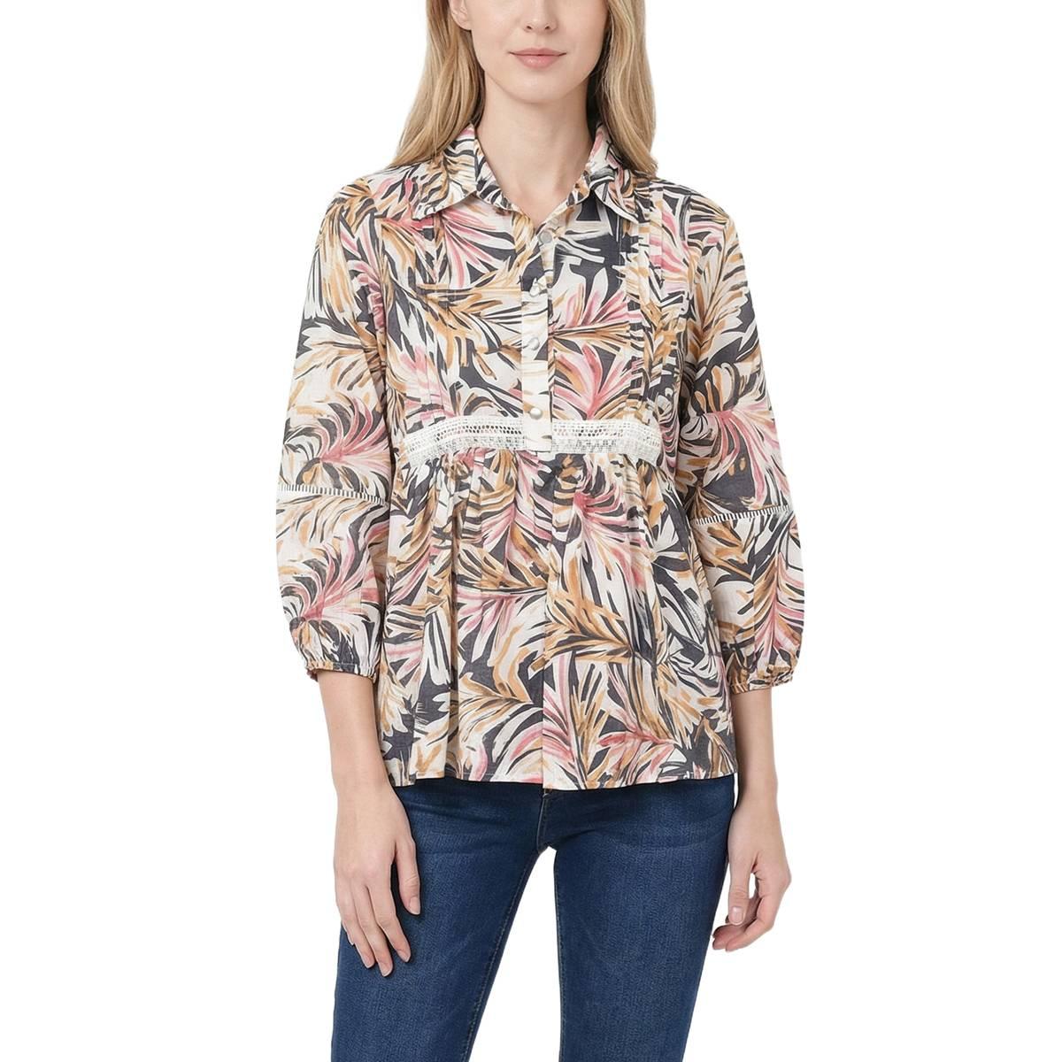 Click here for Womens NY Collection 3/4 Sleeve Tropical Leaf Butt... prices