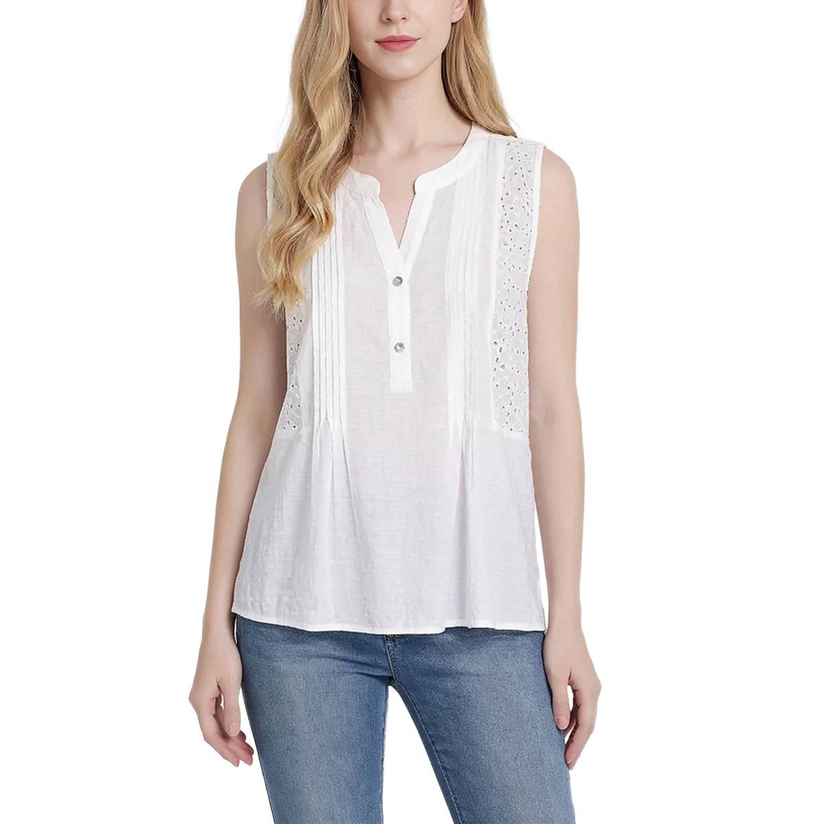 Click here for Womens NY Collection Sleeveless Pleated Eyelet Tri... prices