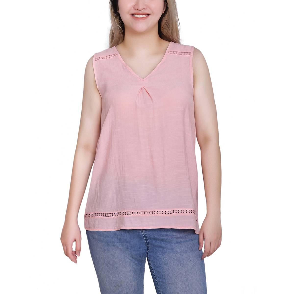 Click here for Womens NY Collection Sleeveless Eyelet Trim V-Neck... prices