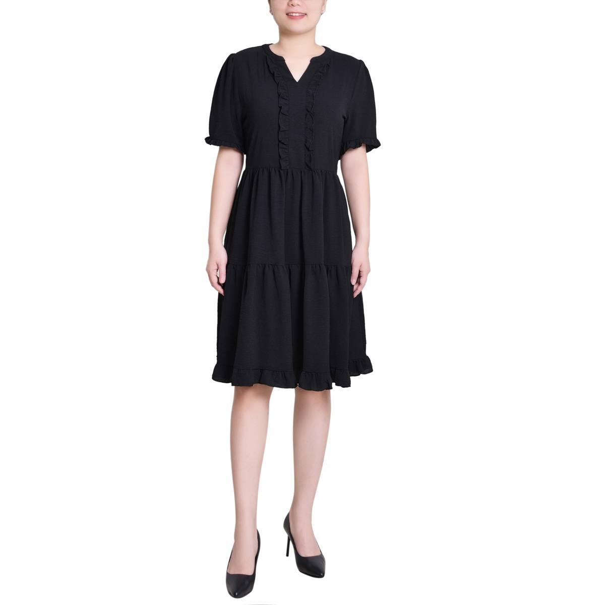 Petite NY Collection Short Sleeve Ruffle Trim A-Line Dress