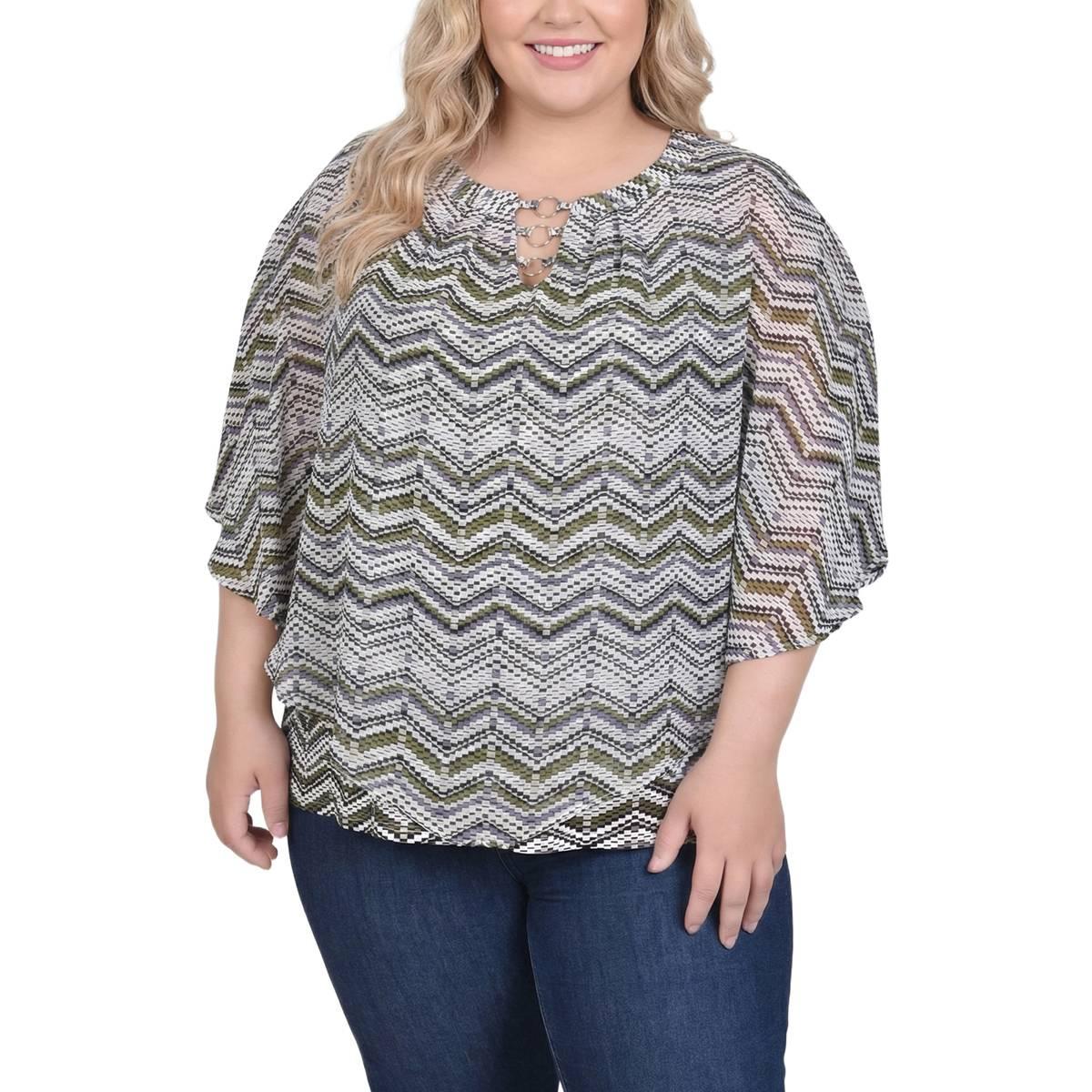 Click here for Plus Size NY Collection 3-Ring Neckline Chevron Po... prices