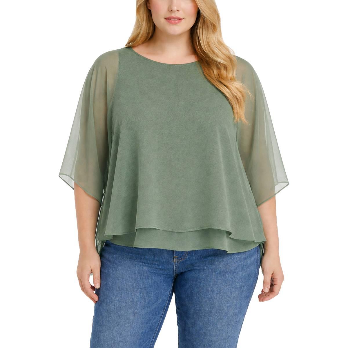 Click here for Plus Size NY Collection 3/4 Sleeve Solid Chiffon P... prices